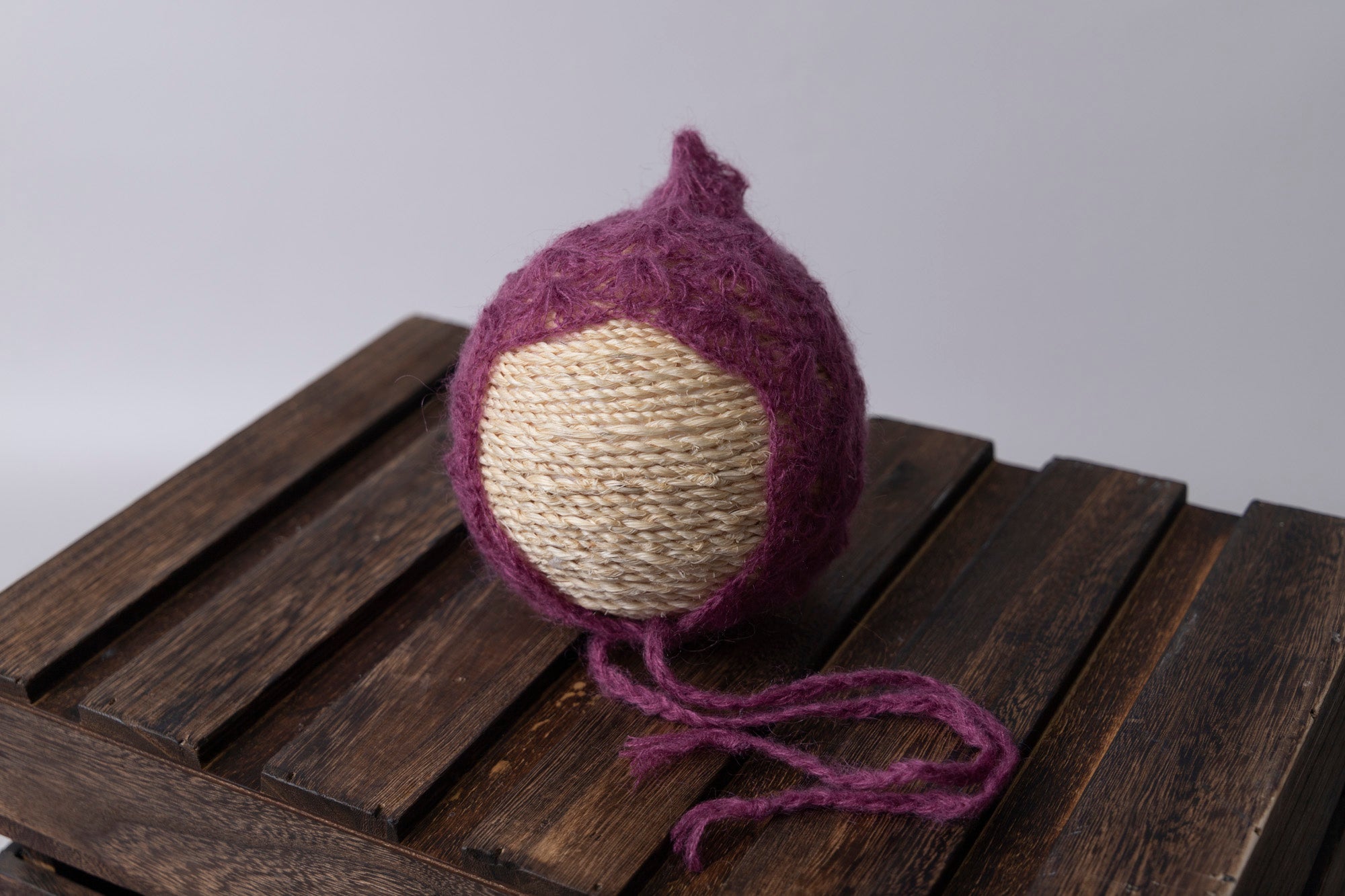 Ornate Pointy Mohair Bonnet - Mauve - Newborn Studio Props